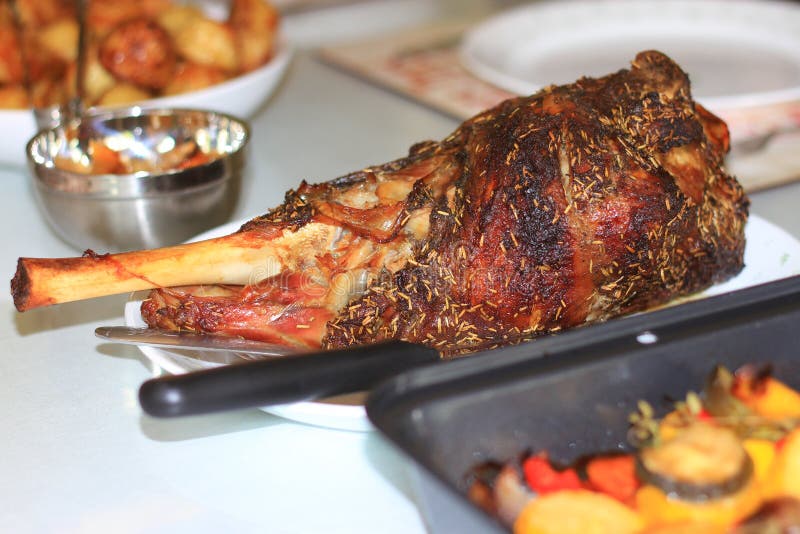 Roasted lamb leg stock image. Image of chicken, recipe - 48316241