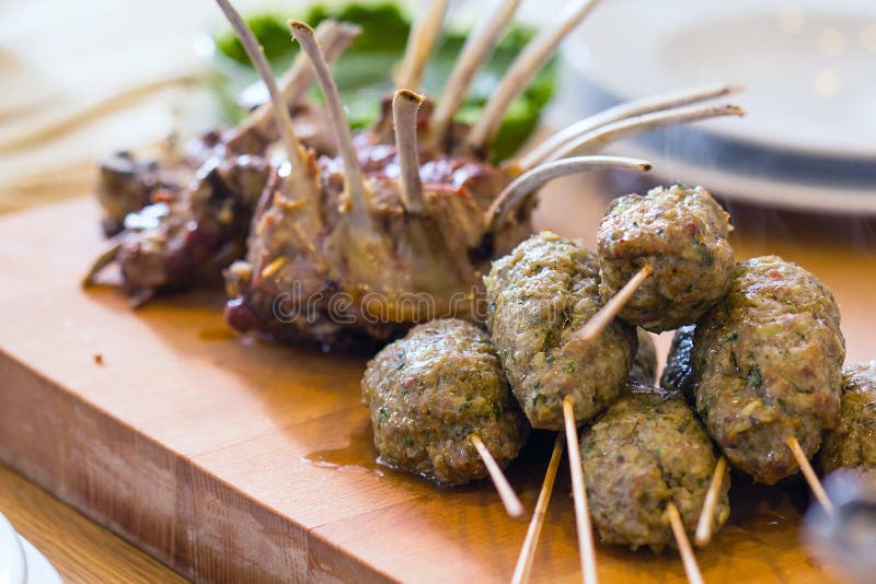 Roasted Lamb Meat on the Big Table Stock Image - Image of kebab ...