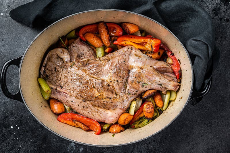 Roasted Lamb Mutton Shoulder Meat in a Baking Dish with Vegetables ...