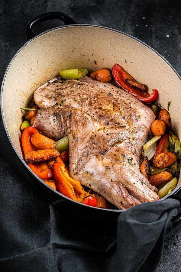 Roasted Lamb Mutton Shoulder Meat in a Baking Dish with Vegetables ...