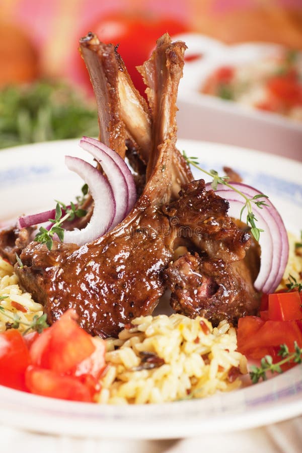 Roasted Lamb Ribs Loin Chop on a Stone Surface Stock Image - Image of ...