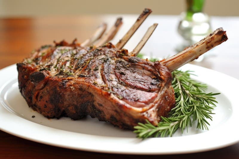 Roasted Lamb Shankbone on a White Dish Stock Illustration ...