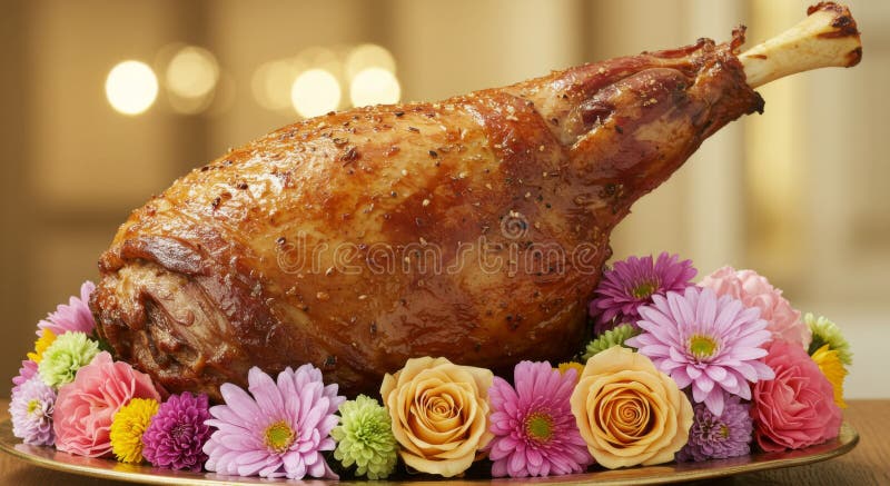 Roasted Leg of Lamb with Floral Garnish Stock Image - Image of ...