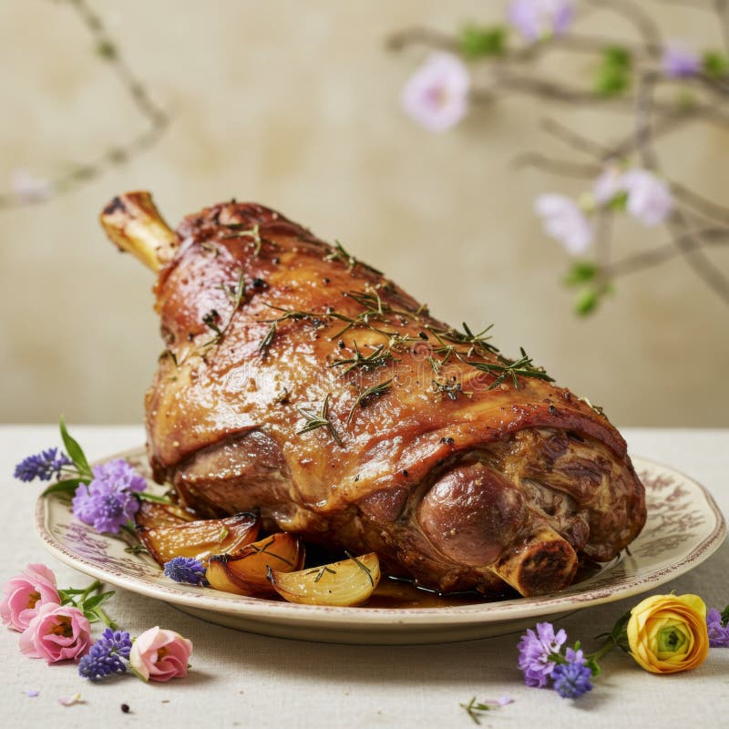 Roasted Leg of Lamb with Spring Flowers Stock Illustration ...