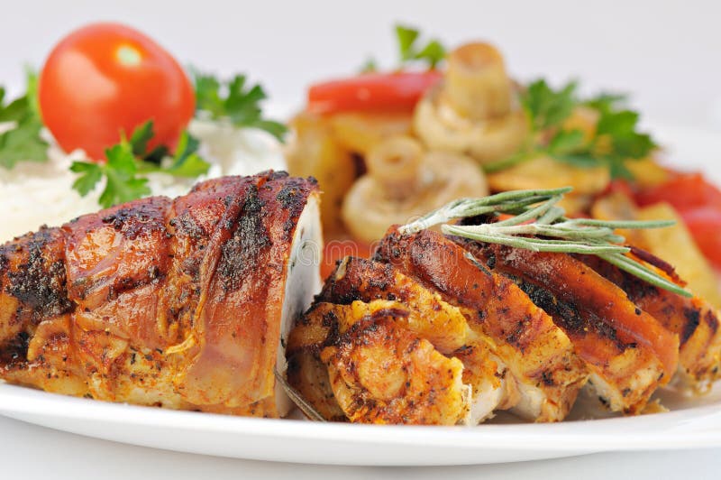 Roasted meat stock image. Image of mushrooms, lunch, baked - 22189085