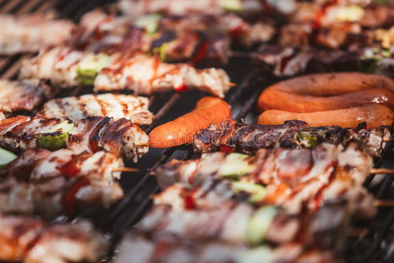 Roasted Meat Cooked at Barbecue. Stock Image - Image of marinade ...