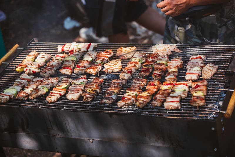 Roasted Meat Cooked at Barbecue. Stock Image - Image of kabab, festival ...