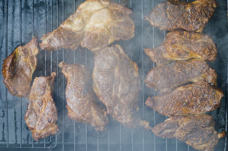 Roasted Meat on a Grid of Grill Stock Photo - Image of food, lunch ...