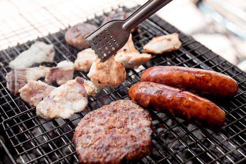 Roasted Meat on the Grill. Barbecue. Restaurant. Stock Image - Image of ...