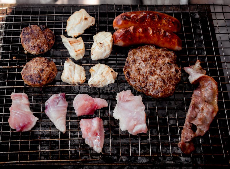 Roasted Meat on the Grill. Barbecue. Restaurant. Stock Photo - Image of ...
