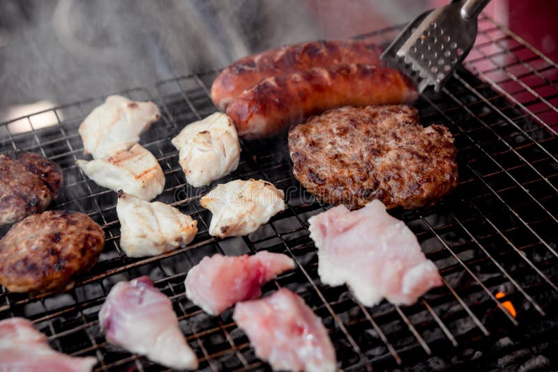 Roasted Meat on the Grill. Barbecue. Restaurant. Stock Image - Image of ...