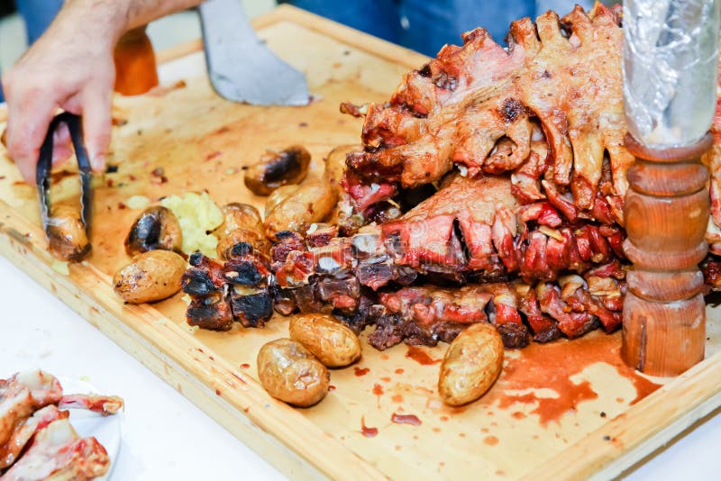 Roasted Meat Over an Open Fire, Cooked in a Special Way.Barbecue is ...