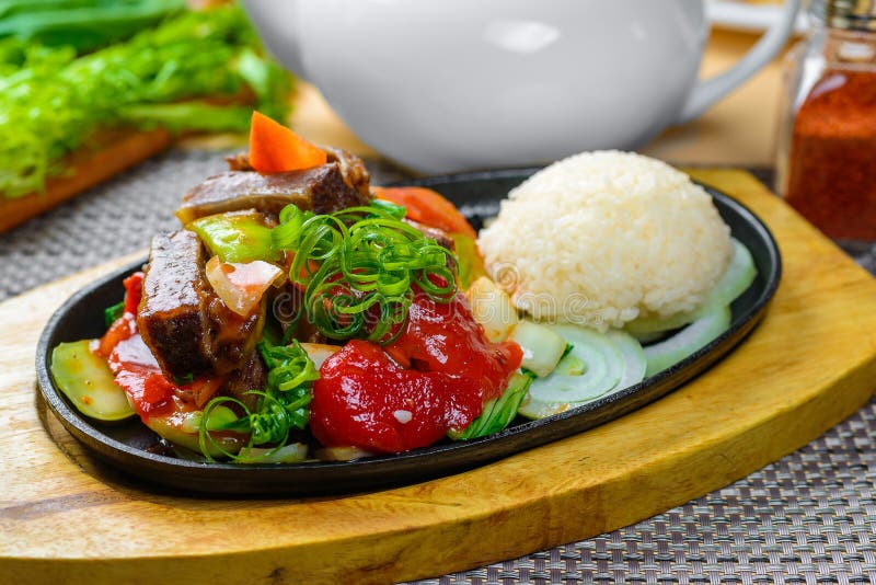 Roasted meat with rice stock photo. Image of green, barbecue - 82742720