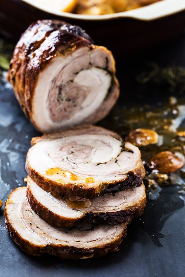 Roasted Meat Roll Stuffed with Herbs Stock Photo - Image of meat ...