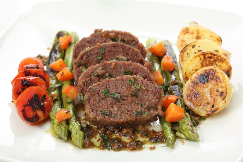 Roasted Meat Roll with Vegetables Stock Image - Image of pepper, green ...