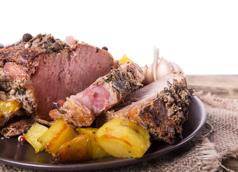 Roasted meat stock photo. Image of plate, dish, salt - 48112304