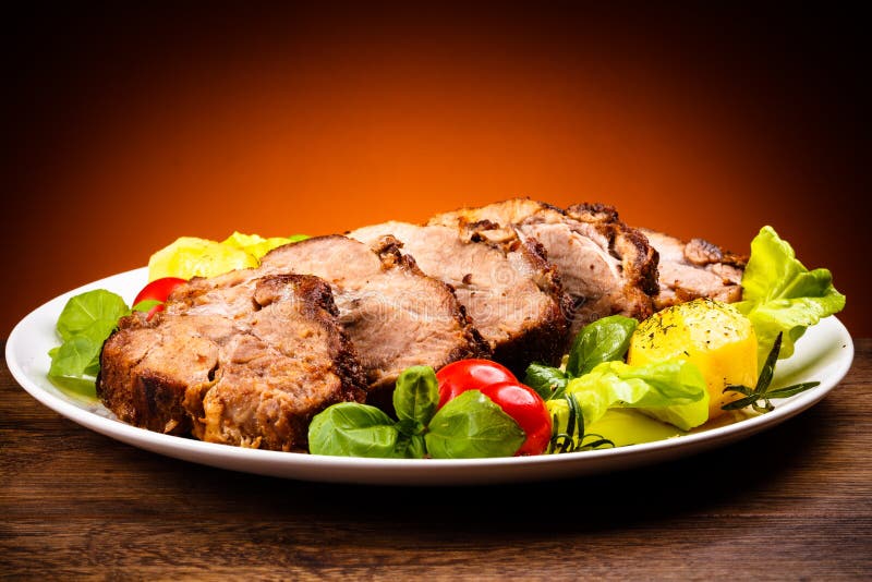 Roasted Meat and Vegetables Stock Photo - Image of chicken, barbecue ...