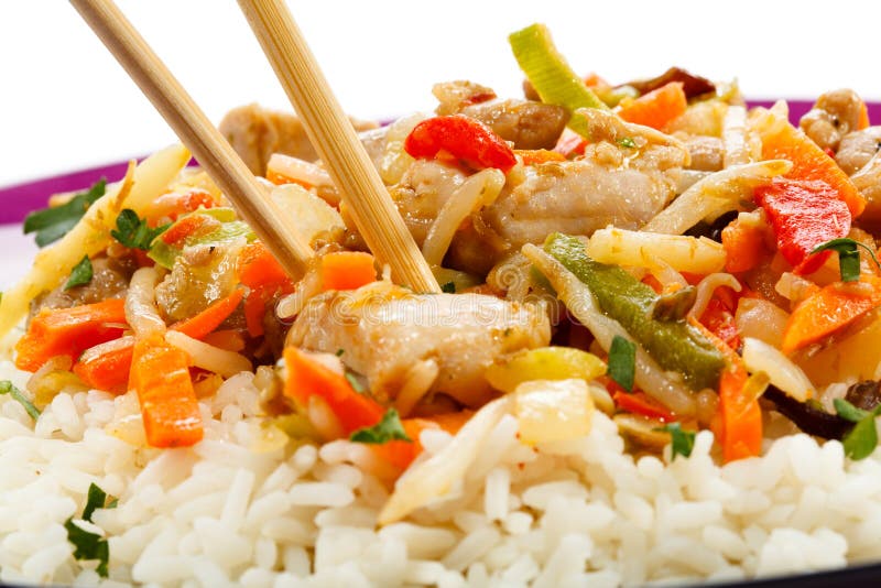 Roasted Meat, White Rice and Vegetables Stock Image - Image of carrots ...