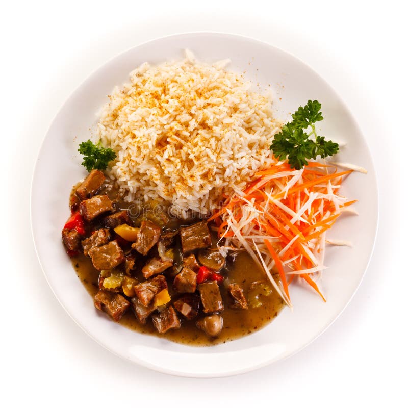 Roasted Meat, White Rice and Vegetables Stock Image - Image of meal ...