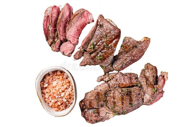 Roasted Mutton Leg Steaks, Sliced Lamb Meat. Isolated, White Background ...