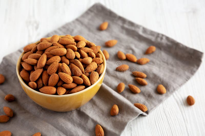 Roasted Organic Almonds in a Bowl, Side View. Copy Space Stock Image ...