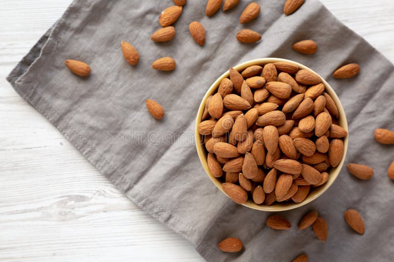 Roasted Organic Almonds in a Bowl, Top View. Flat Lay, Overhead, from ...