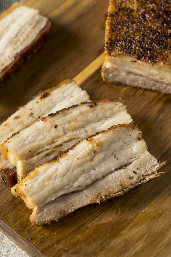 Roasted Organic Pork Belly Meat Stock Photo - Image of food, brown ...