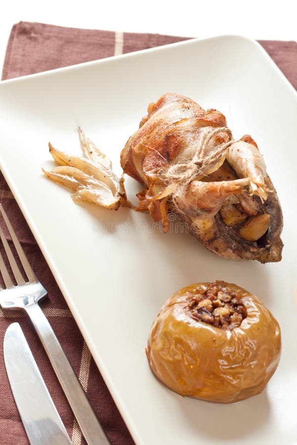 Roasted Partridge Stuffed with Apples Stock Image - Image of partridge ...