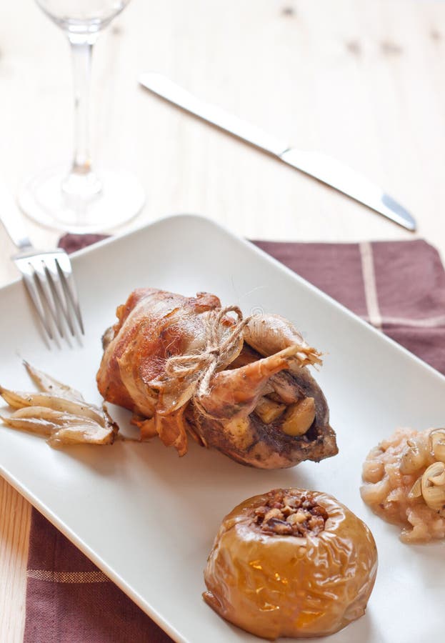 Roasted Partridge Stuffed with Apples Stock Image - Image of bacon ...