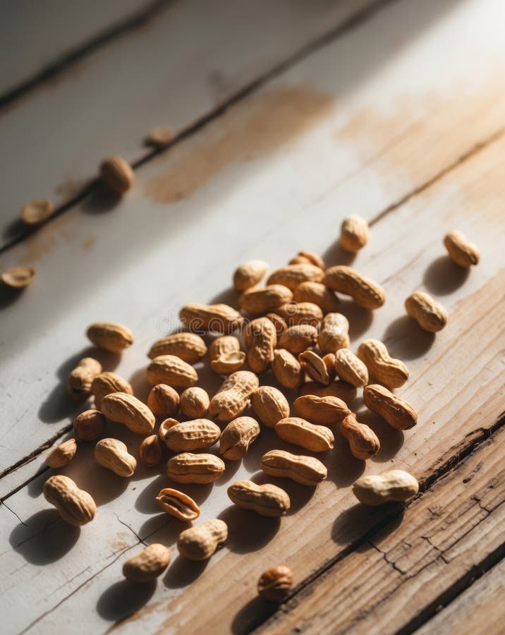 Roasted Peanuts Scattered on a Wooden Surface. Stock Photo - Image of ...