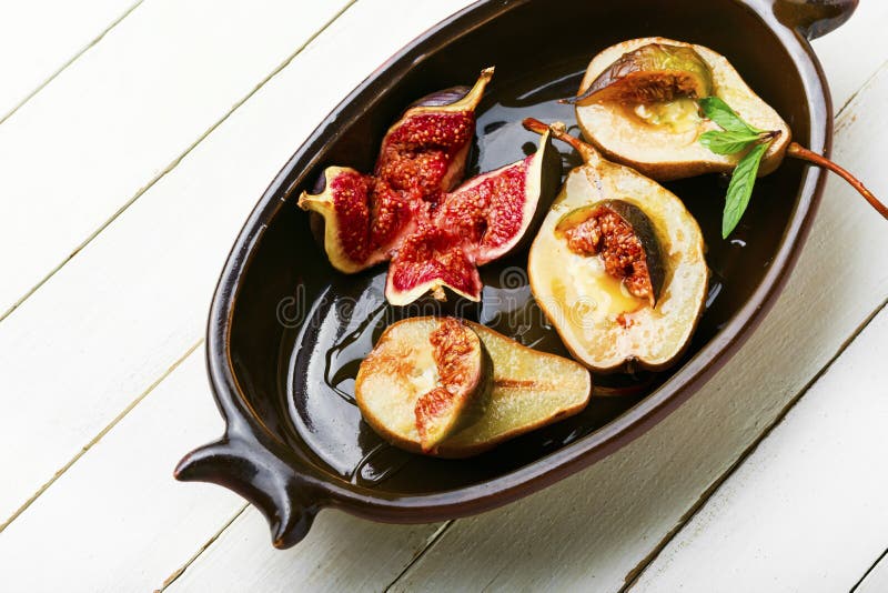 Baked pear with figs stock photo. Image of baked, cheese - 230030874