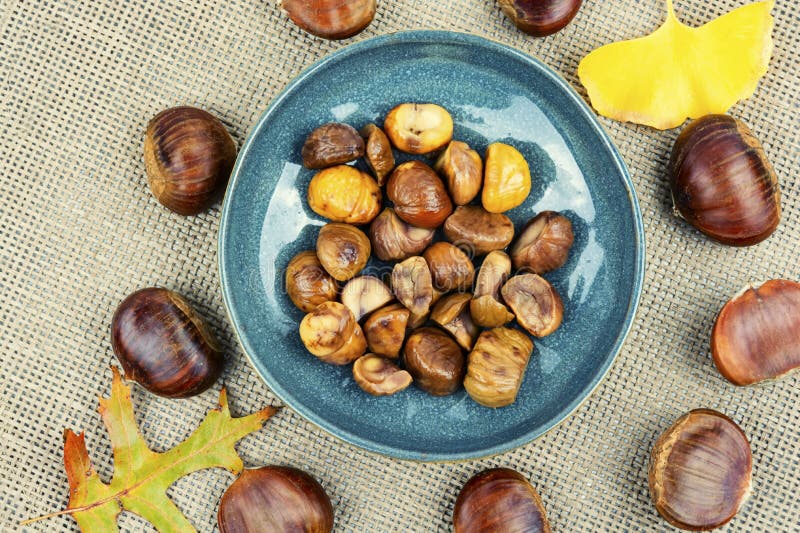 Roasted peeled chestnuts stock image. Image of eating - 260251359