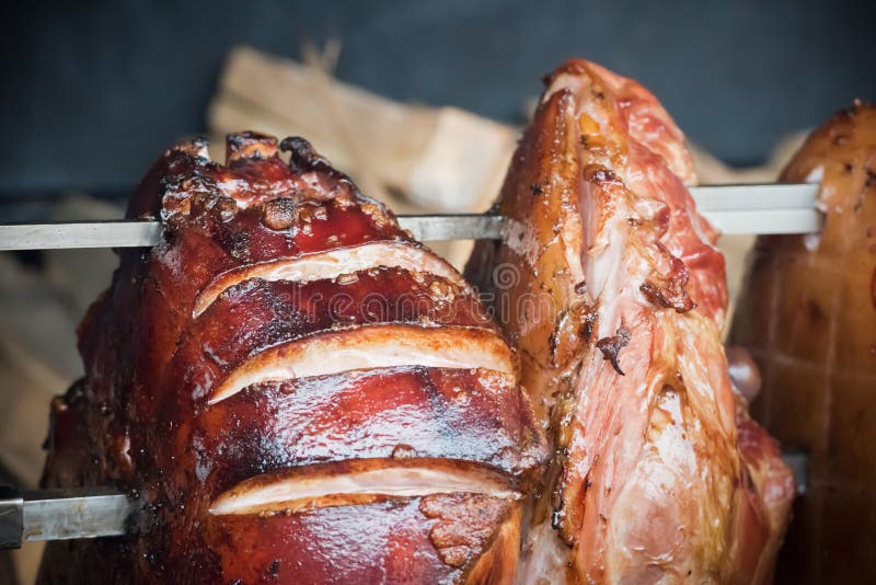 Roasted Pig Knuckle on the Spit Stock Image - Image of storage, gourmet ...