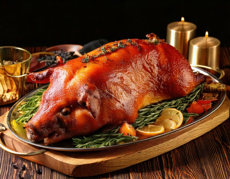 Roasted Pig Lechon on a Serving Plate for Dinner Stock Illustration ...