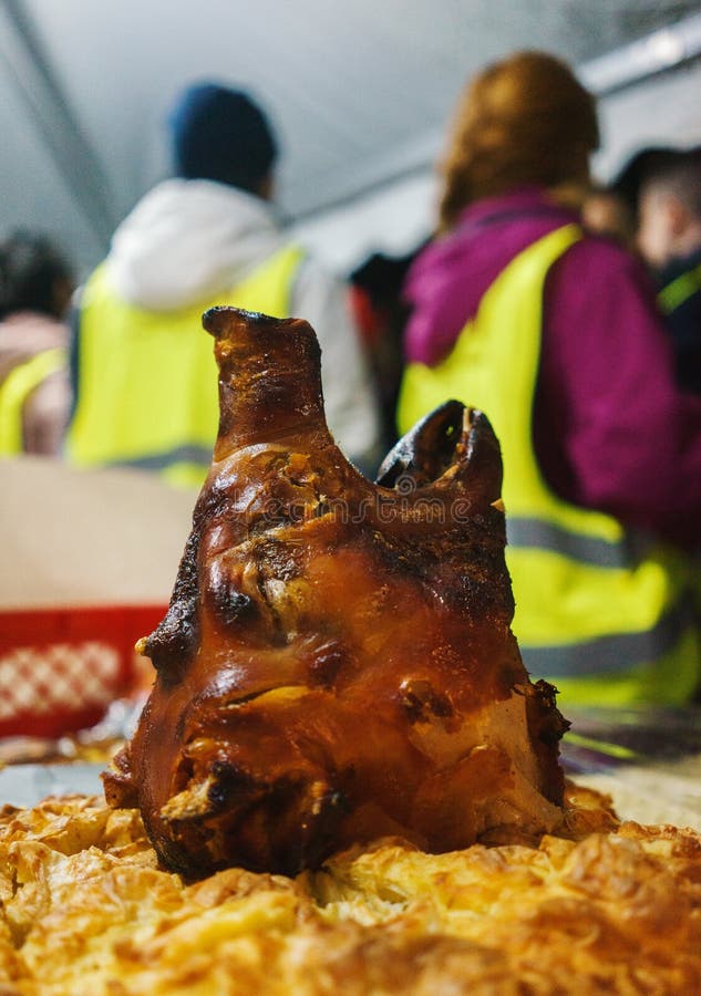 Roasted Pig S Head on the Table Stock Photo - Image of table, culture ...
