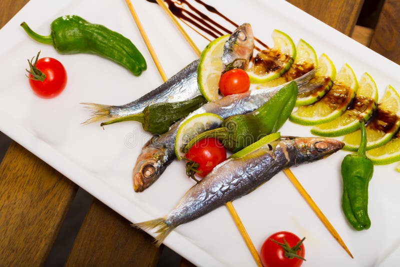 Roasted Pilchards with Vegetables Stock Image - Image of slices, diet ...