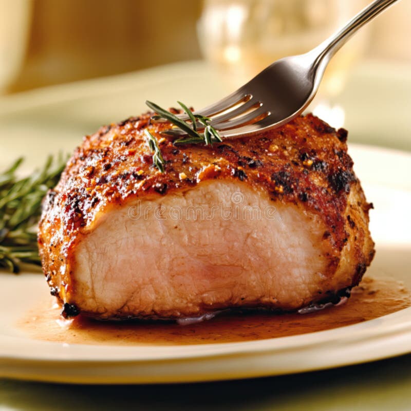 A Roasted Pork Chop with a Fork Holding it Stock Illustration ...