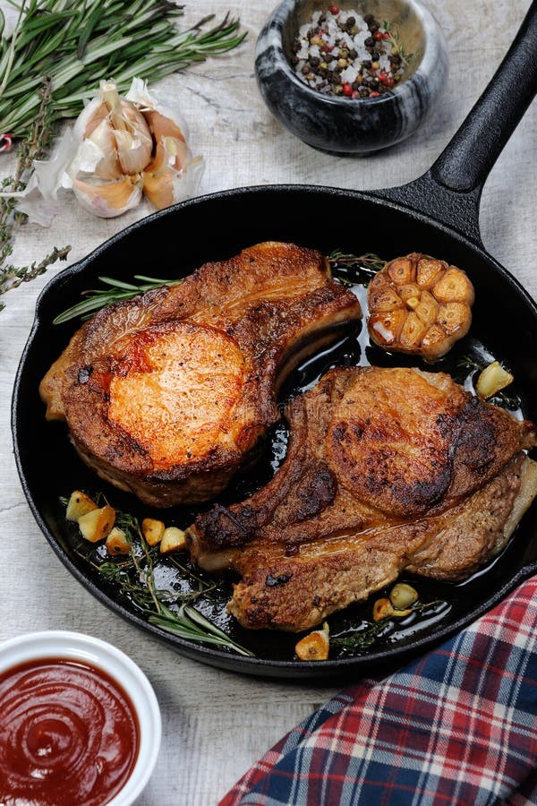 Roasted Pork Chop Steak Stock Image Image Of Filet 124976311