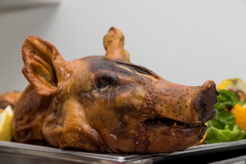Roasted Pork Head on a Plate Stock Image - Image of high, pork: 182142663