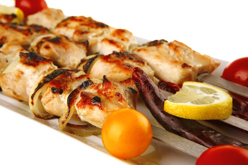 Roasted Pork Kebab on White Stock Photo - Image of edible, gold: 14432580