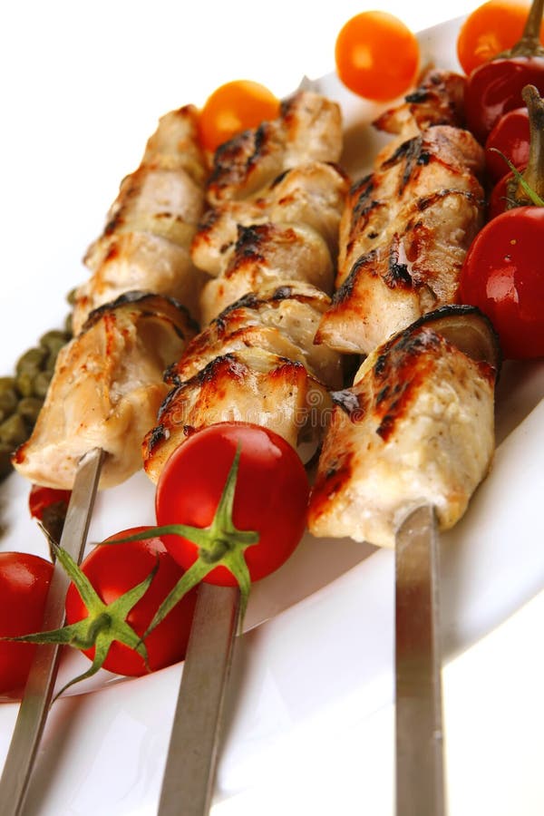 Roasted Pork Kebab on White Stock Photo - Image of meat, chicken: 14526178