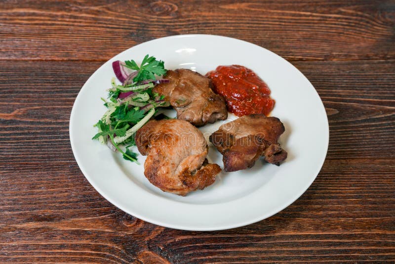 Roasted Pork Neck on a Plate. Stock Image - Image of vegetable, grilled ...