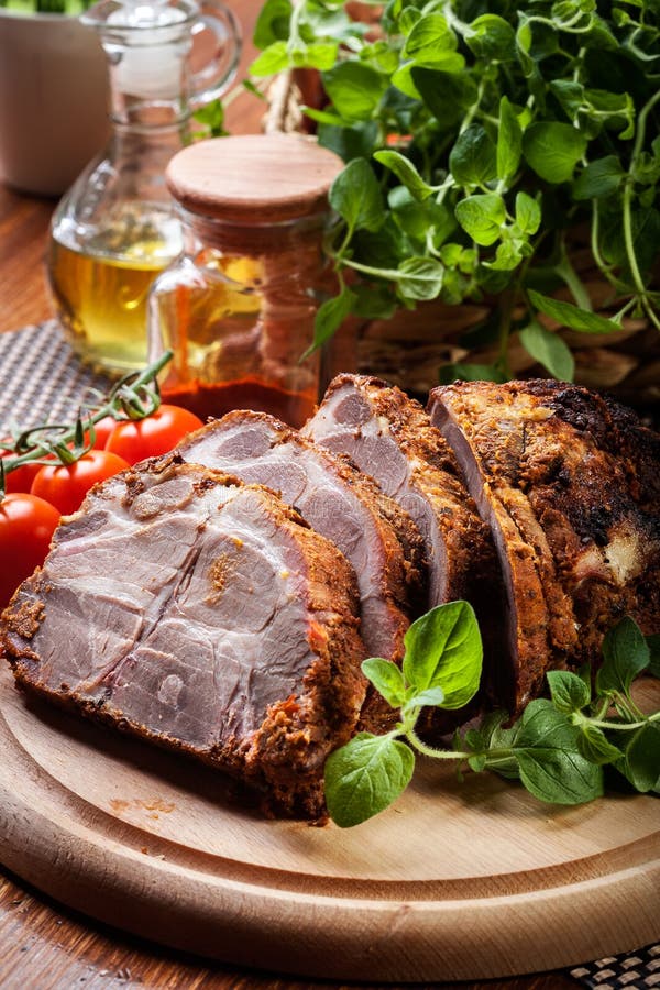 Roasted Pork Neck with Spices Stock Image - Image of board, foodstuff ...