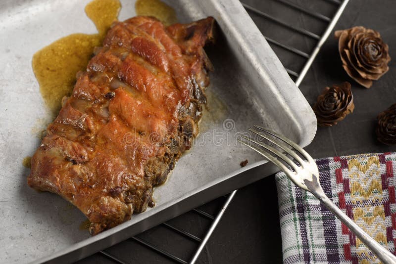 Roasted Pork Rib on a Baking Sheet Stock Image - Image of plate, roast ...