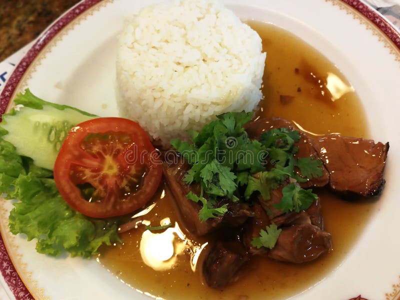Roasted pork with rice stock image. Image of cuisine - 138031223