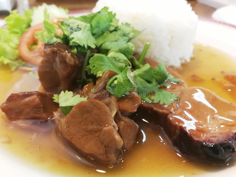 Roasted pork with rice stock photo. Image of cooked - 167177224