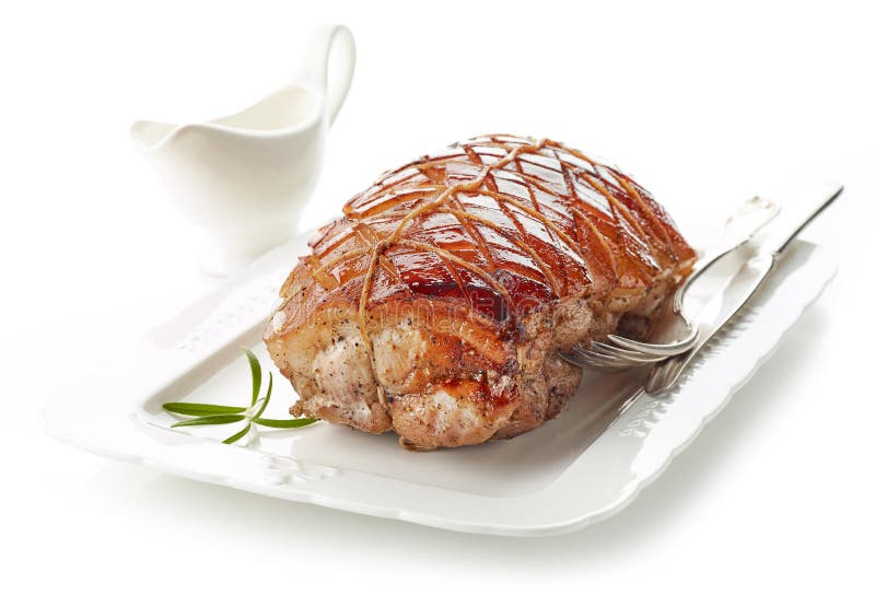 Roasted Pork on White Plate Stock Image - Image of roast, meat: 82182139