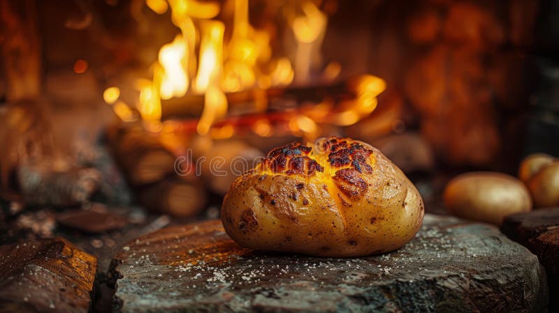 A Roasted Potato in Front of a Campfire. Stock Image - Image of outdoor ...