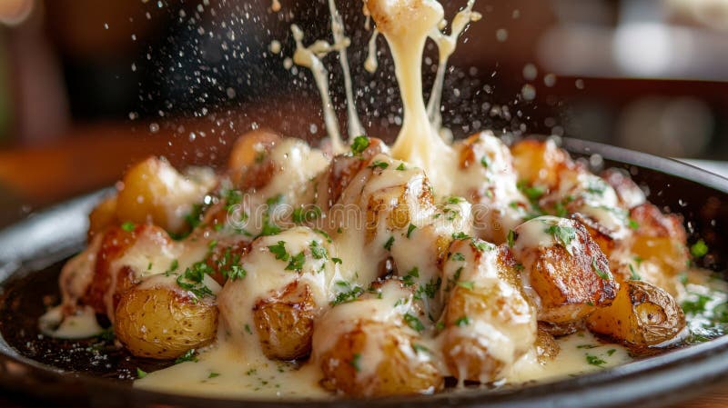 Roasted Potatoes with Creamy Sauce and Parsley Stock Image - Image of ...
