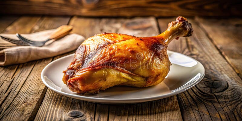 Roasted Poultry Leg on a Rustic Wooden Table. Generative AI Stock ...